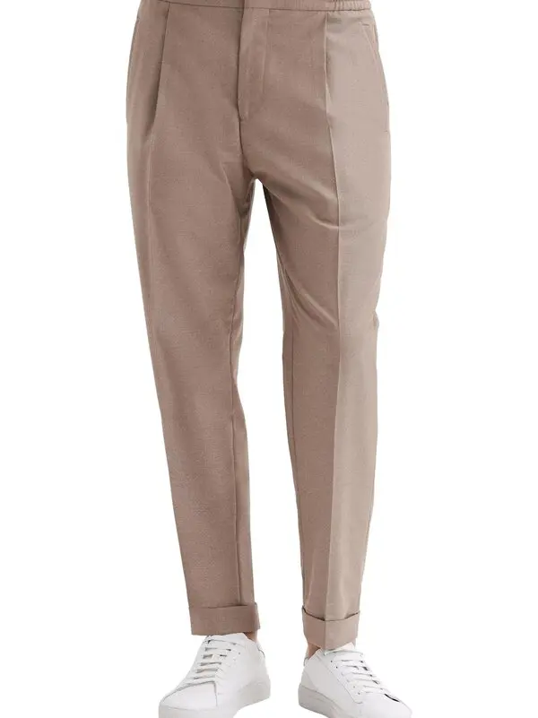 REISS Relaxed Drawstring Trousers With Turn-ups - Fawn