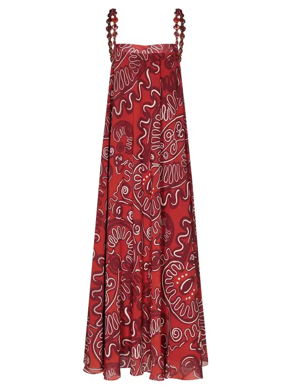 ANDRES OTALORA Delatada Printed Chiffon Tent Maxi Dress - Red
