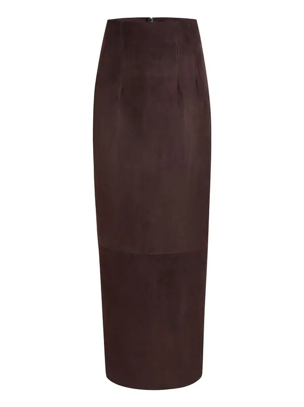 Khaite Loxley Suede Midi Skirt - Brown