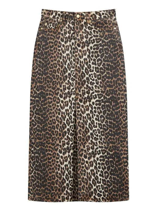 GANNI Print Denim Maxi Skirt - Leopard