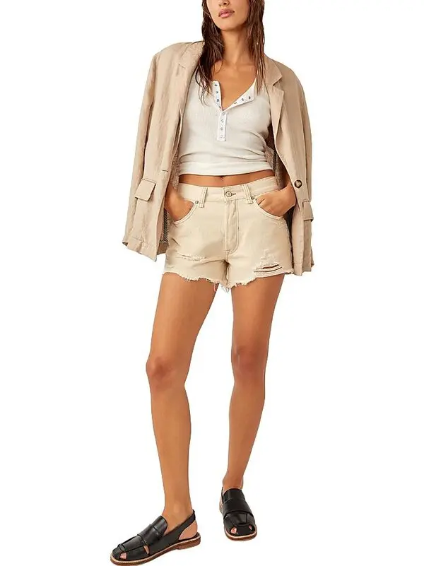 Free People Distressed Denim Shorts - Ecru