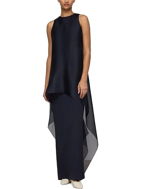 Lafayette 148 New York Silk Sleeveless Overlay Gown - Ink
