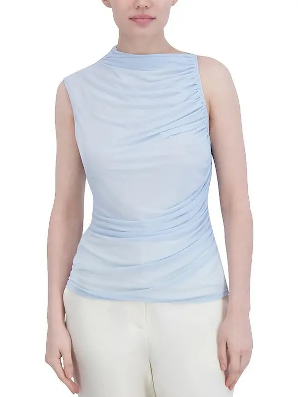 Bcbgmaxazria Asymmetric Shirred Mesh Top - Powder Blue