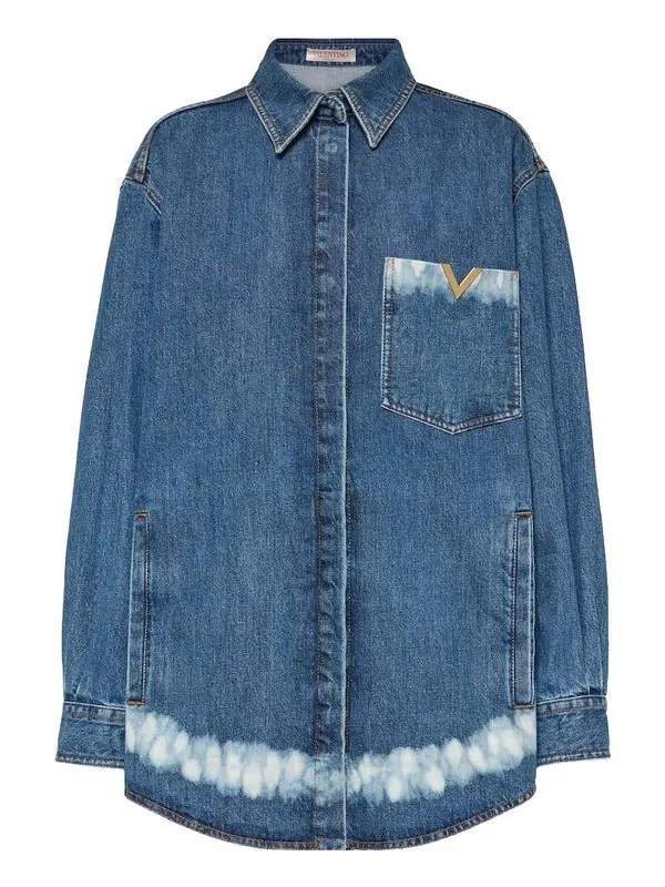 Valentino Garavani Vgold Distressed Denim Shirt - Blue