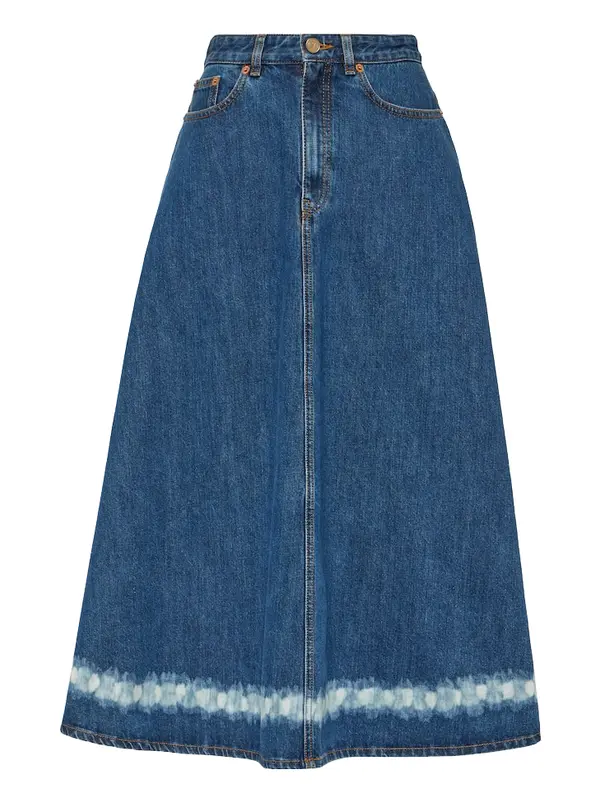 Valentino Garavani Vgold Distressed Denim Midi Skirt - Blue