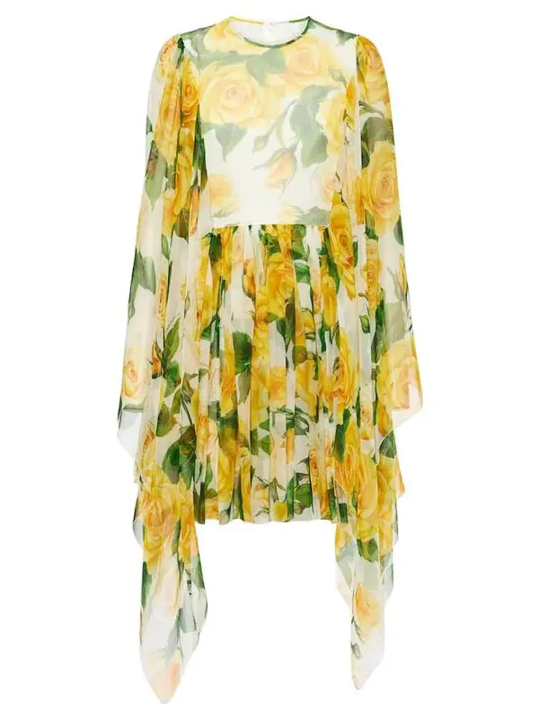 Dolce & Gabbana Floral Silk Chiffon Minidress - Yellow
