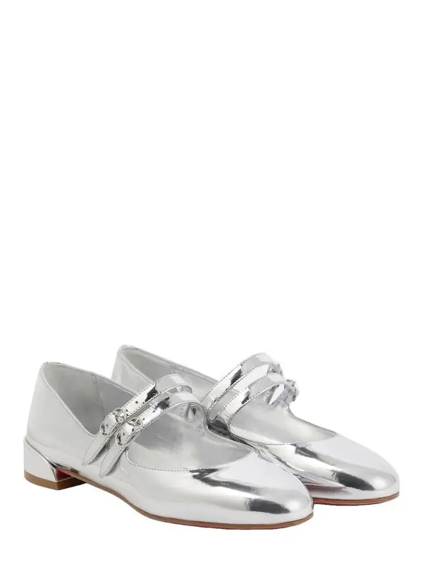CHRISTIAN LOUBOUTIN Sweet Jane Metallic Leather Mary Jane Flats - Silver