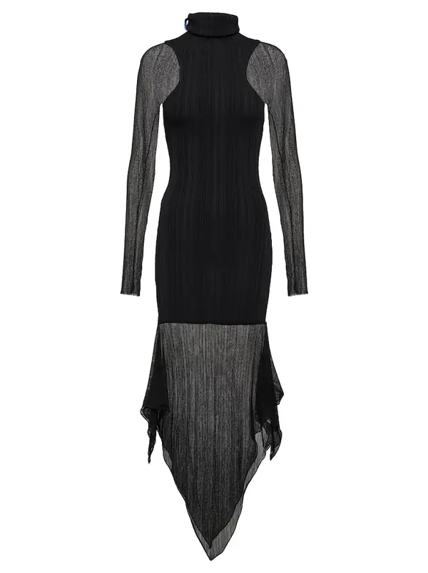 MUGLER Asymmetric Ribbed-knit Midi Dress - Black