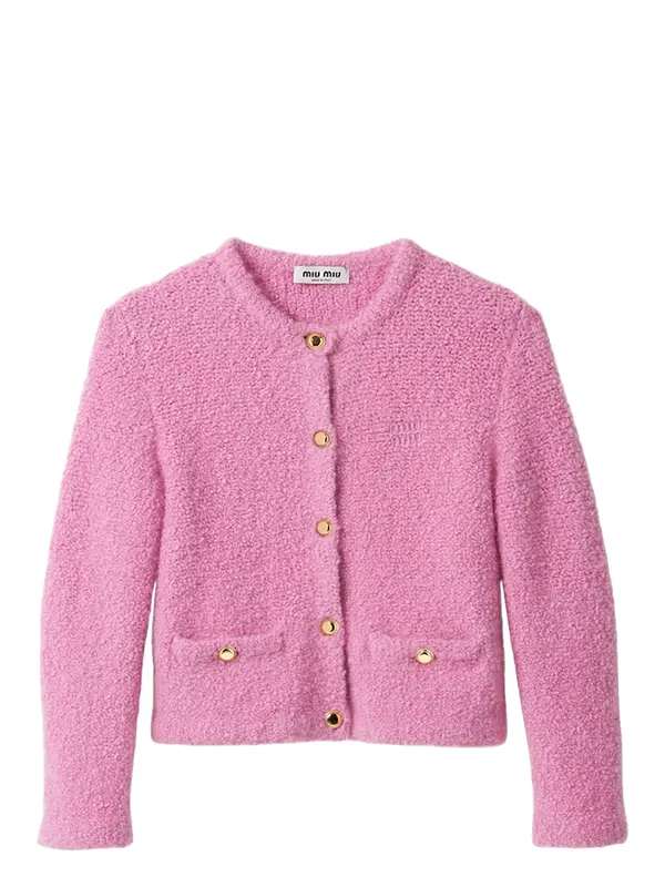 Miu Miu Logo Embroidered Cashmere Cardigan - Rosa