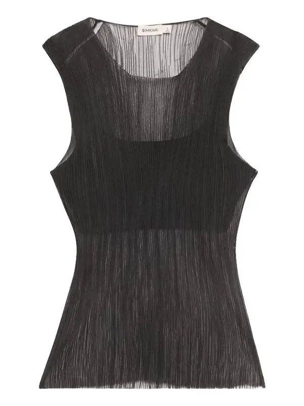 Simkhai Oakley Bralette Plise Knit Tank Top - Black