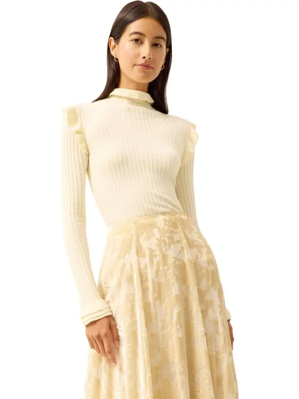 MARIE OLIVER Fitted Ruffle Turtleneck - Whitecap