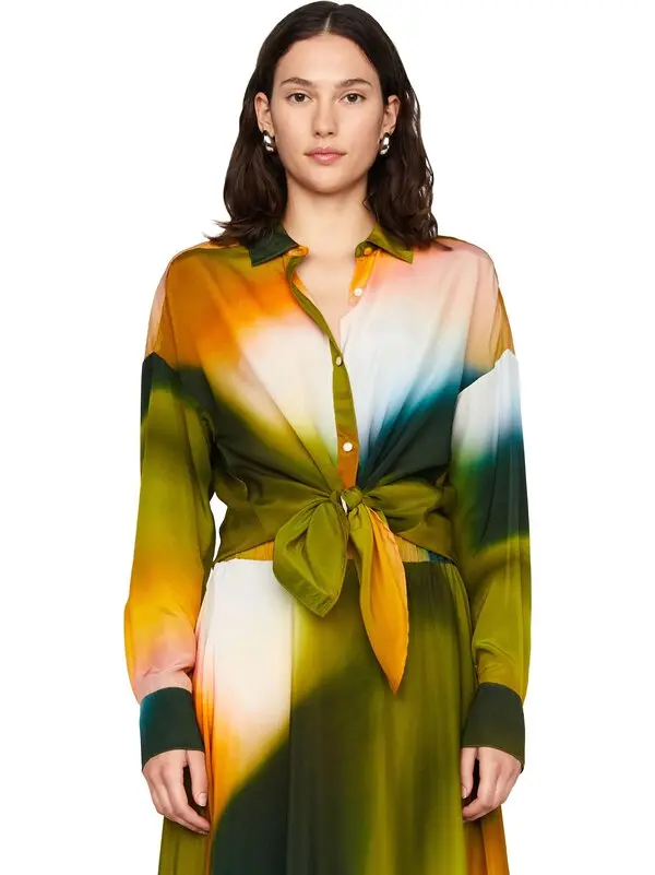 MARIE OLIVER Nico Silk Blouse In Print - Peridot