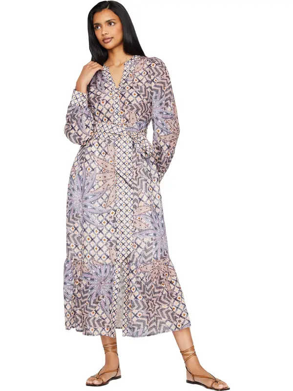 MARIE OLIVER Hannon Printed Maxi Shirt Dress - Anise Lattice