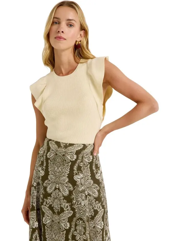 MARIE OLIVER Rory Ribbed Top - Macadamia