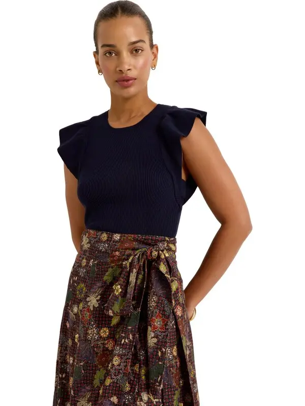 MARIE OLIVER Rory Ribbed Top - Navy