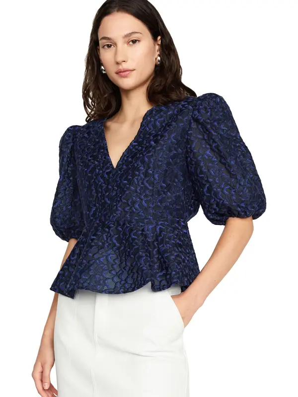 MARIE OLIVER Everly Embroidered Organza Top - Sapphire Plume