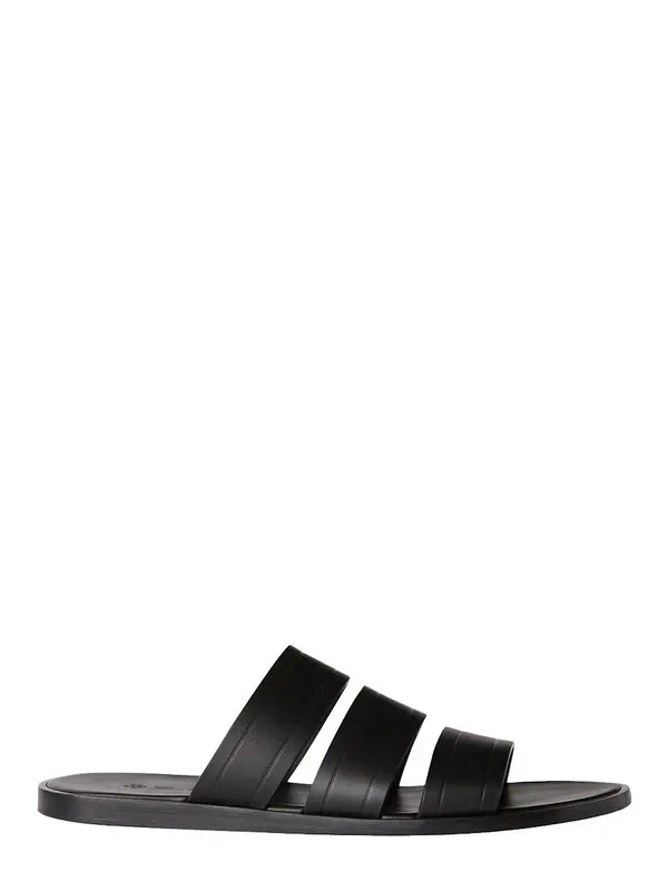 Loro Piana Naha Seawalk Leather Slide Sandals - Black