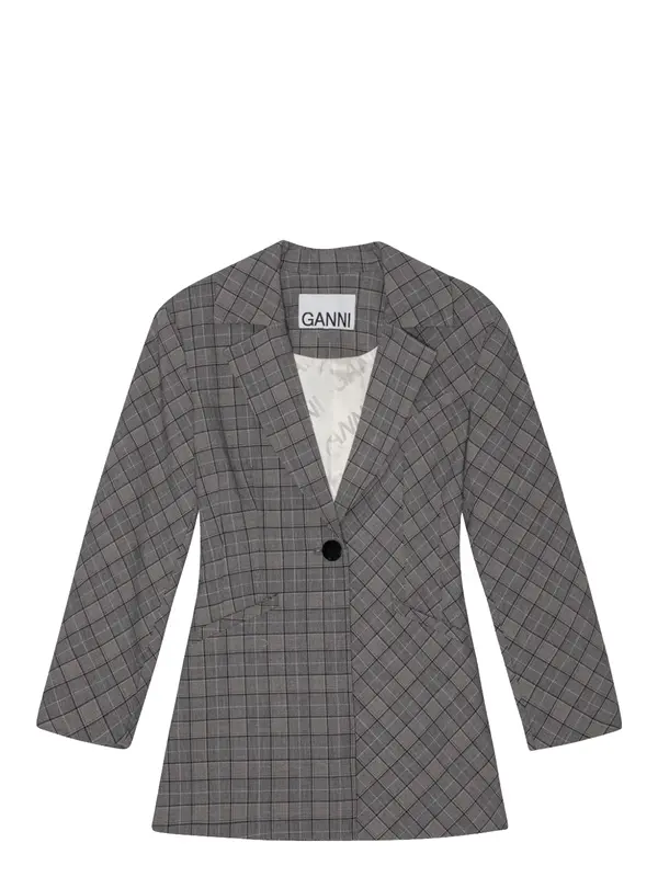 GANNI Check Mix Single-breasted Blazer - Grey