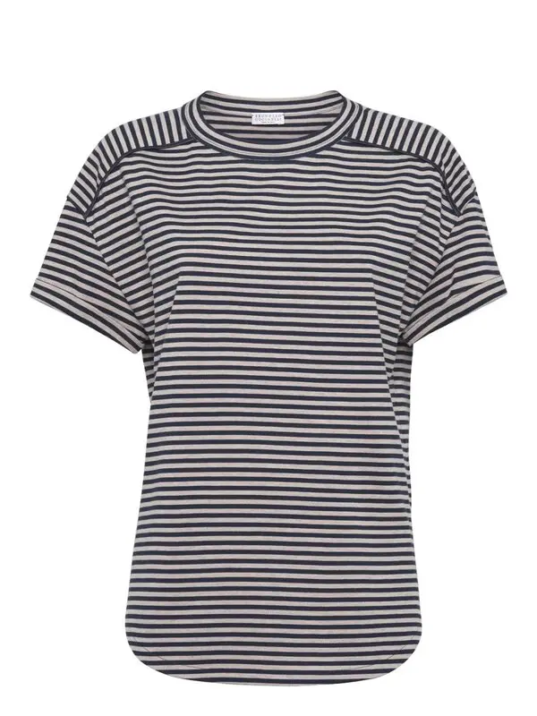 Brunello Cucinelli Striped Cotton T-shirt - Neutrals