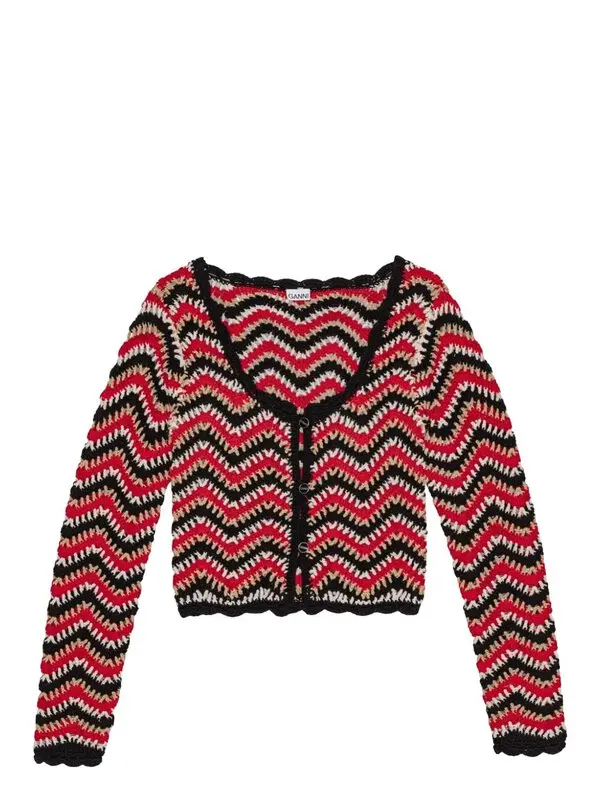 GANNI Cropped Crochet Cardigan - Red