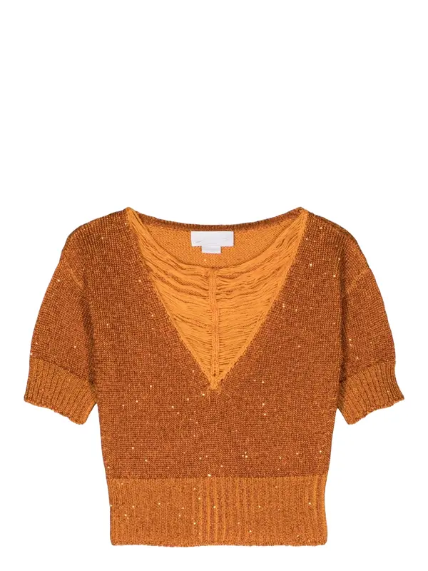 GENNY Sequined V-neck Top - Orange