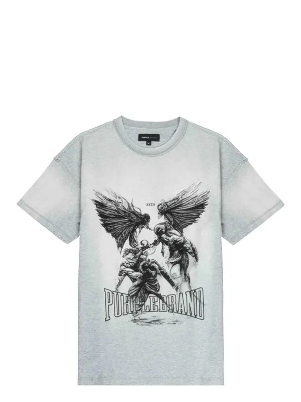 PURPLE BRAND Fight-print Cotton T-shirt - Grey