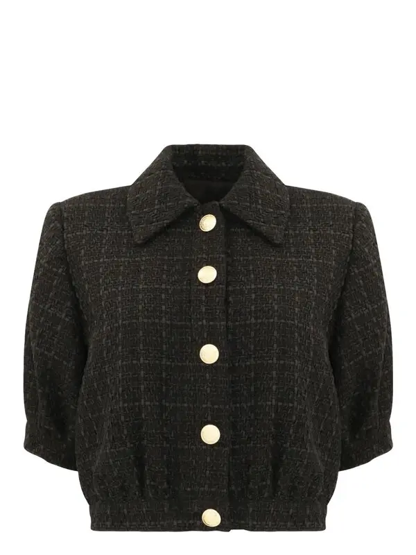 L'Agence Cove Cropped Tweed Jacket - Black