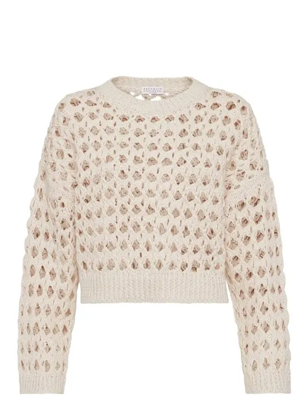 Brunello Cucinelli Openwork-knit Cropped Sweater - Neutrals