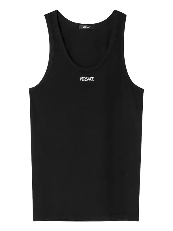 Versace Logo-embroidered Ribbed Tank Top - Black