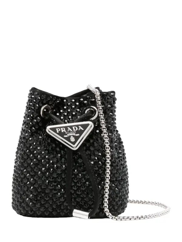 Prada Rhinestoned Satin Mini Bag - Black