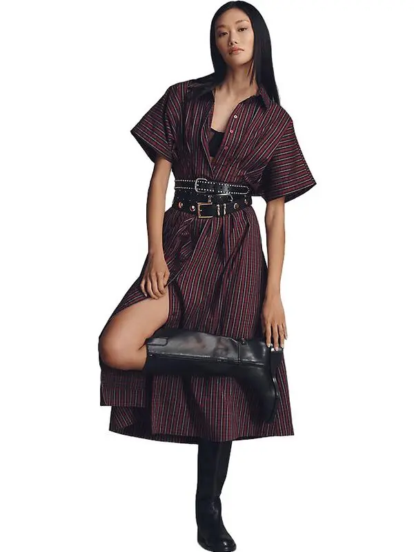 EXQUISE The Tobie Shirt Dress - Burgundy Plaid