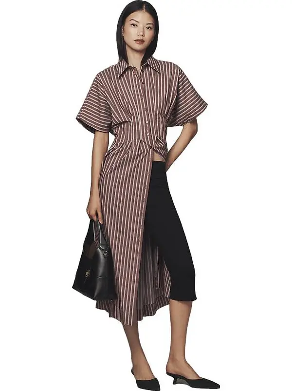 EXQUISE The Tobie Shirt Dress - Chocolate/pink Stripe