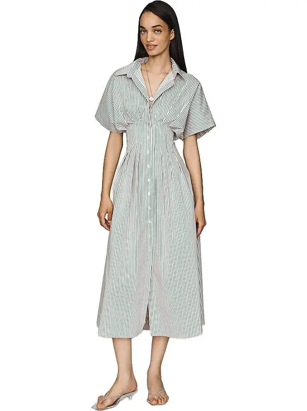 EXQUISE Striped Shirt Dress With Exaggerated Sleeves - Pink/green Stripe