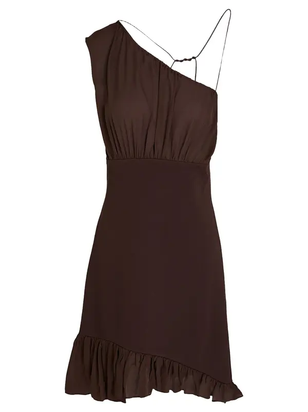 FRAME Asymmetric Ruffled Mini Dress - Chocolate