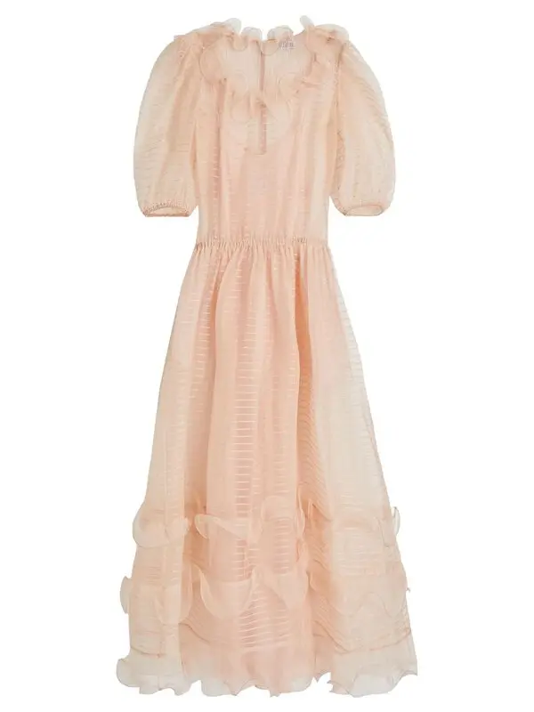 Red Valentino Pintucked Metallic Silk-organza Maxi Dress - Blush