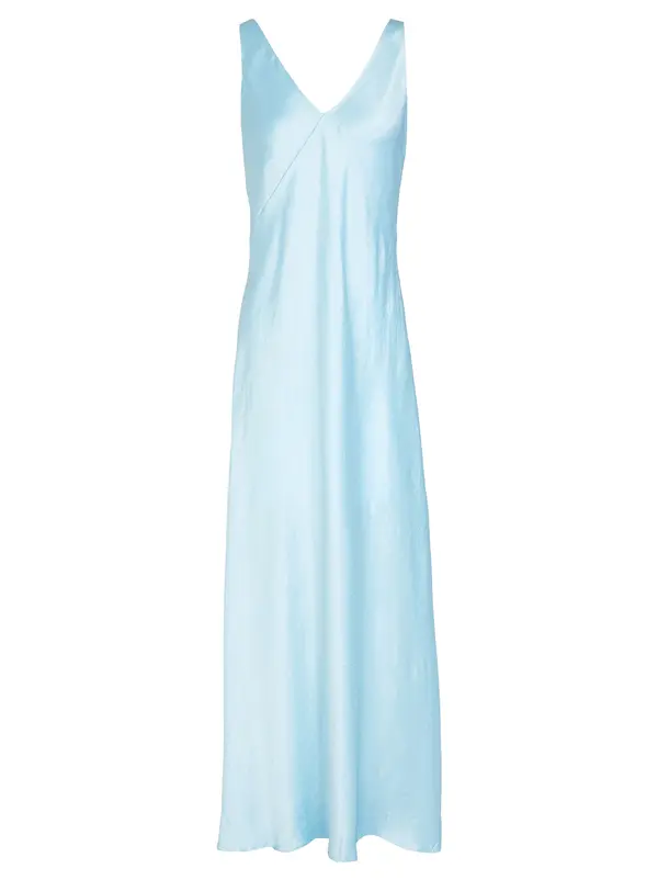 Vince Crinkled Satin Maxi Dress - Light Blue