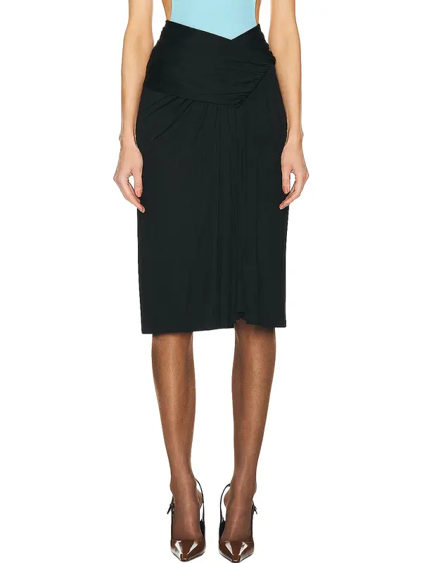 Saint Laurent Jersey Ruched Midi Skirt - Noir