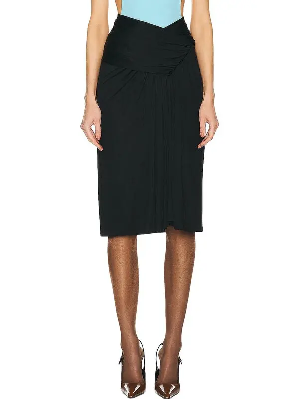 Saint Laurent Jersey Ruched Midi Skirt - Noir