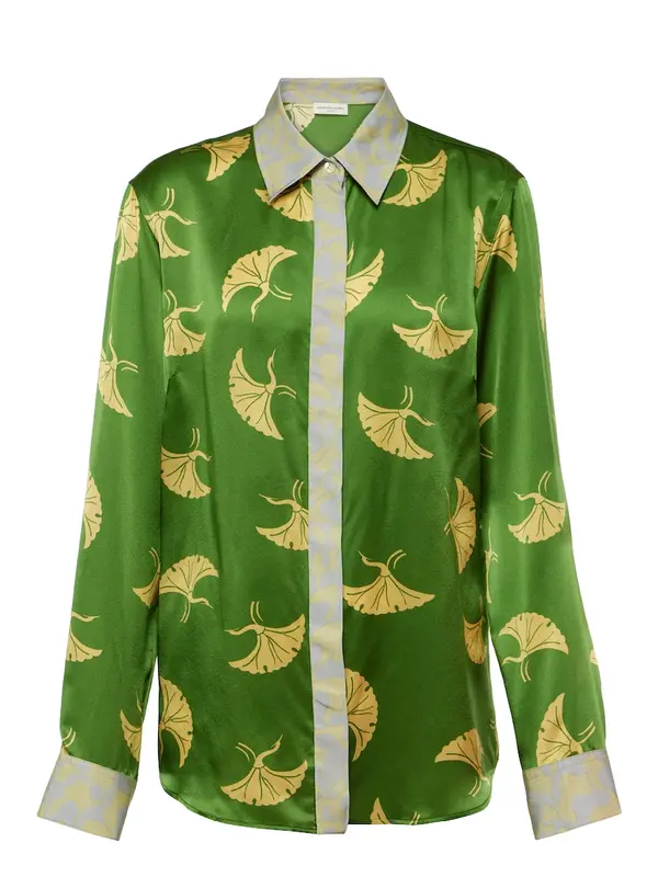 Dries Van Noten Printed Silk-blend Satin Shirt - Green