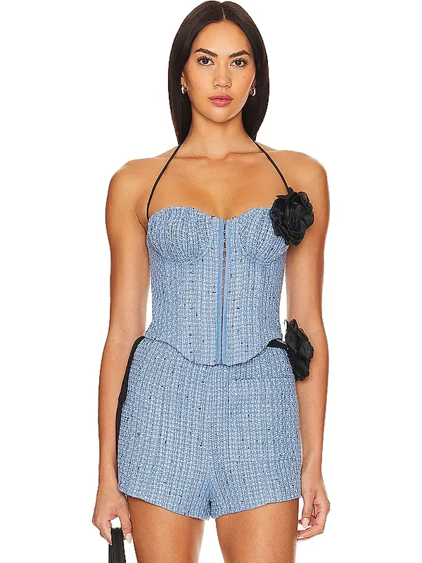 LOVERS AND FRIENDS Domino Bustier Top - Blue Tweed