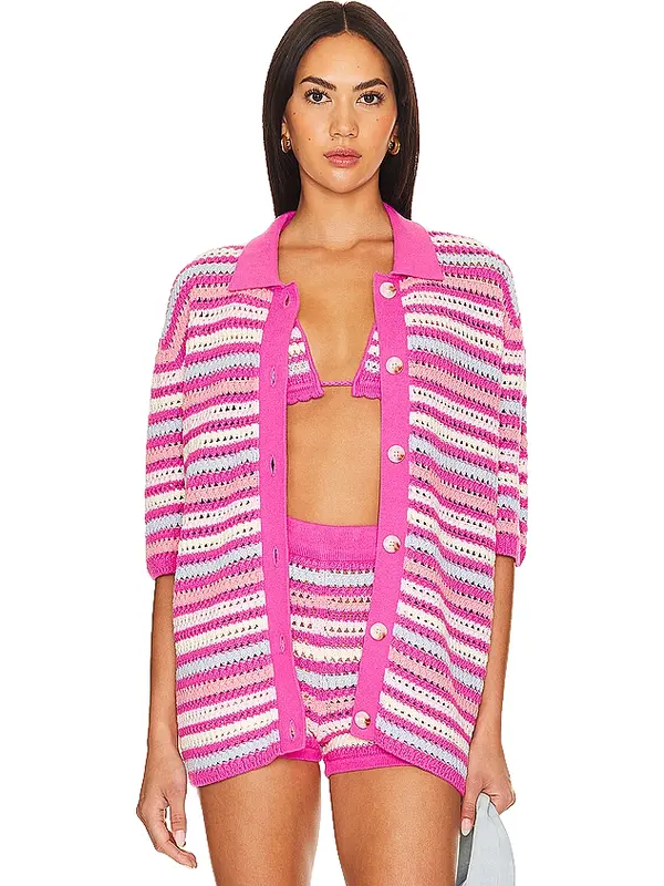 LOVERS AND FRIENDS Lucia Crochet Cardigan - Pink & Blue Multi