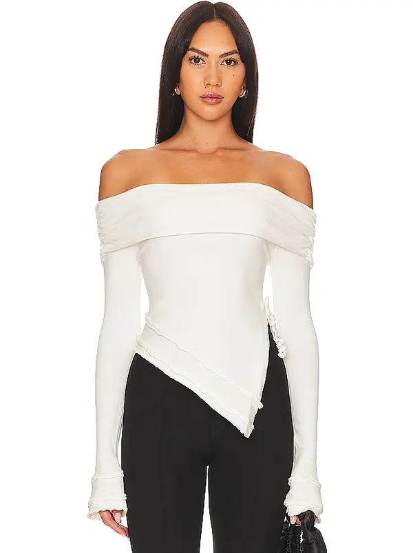 GUIZIO Soler Fold Over Knit Top - White