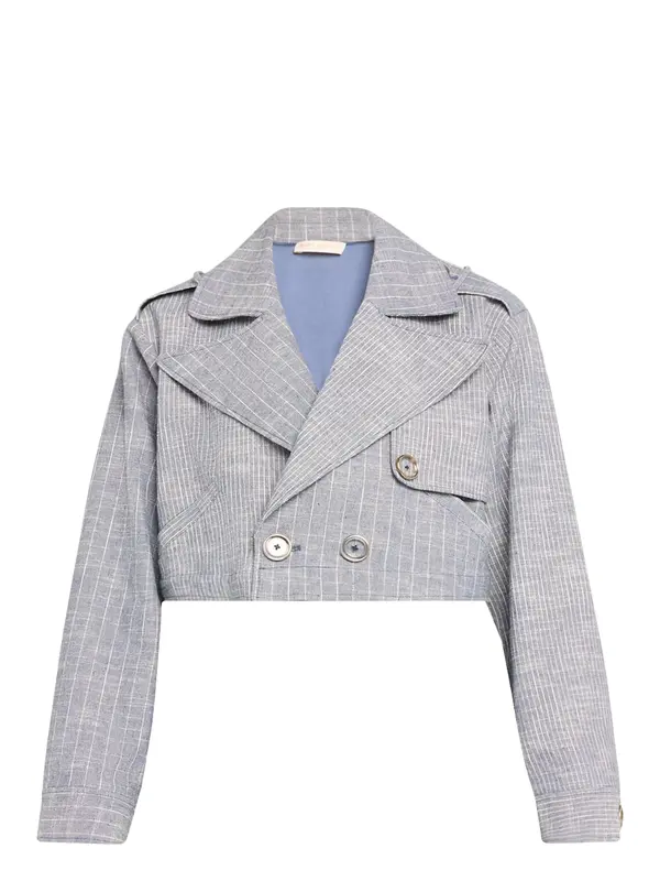 Ramy Brook Annika Striped Cropped Jacket - Light Indigo Cotton Stripe