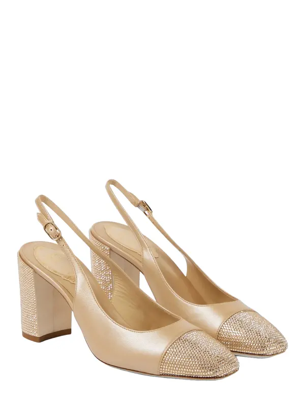 Rene Caovilla Kristen Embellished Leather Slingback Pumps - Beige