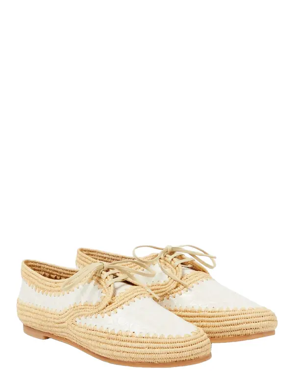 Clergerie Idana Leather-trimmed Straw Brogues - Beige
