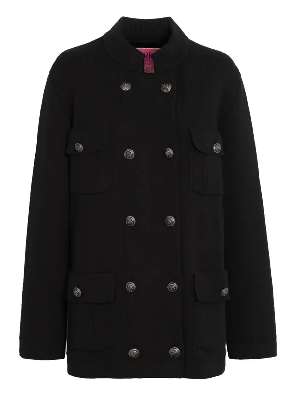 BARRIE Double-breasted Military Coat - Black