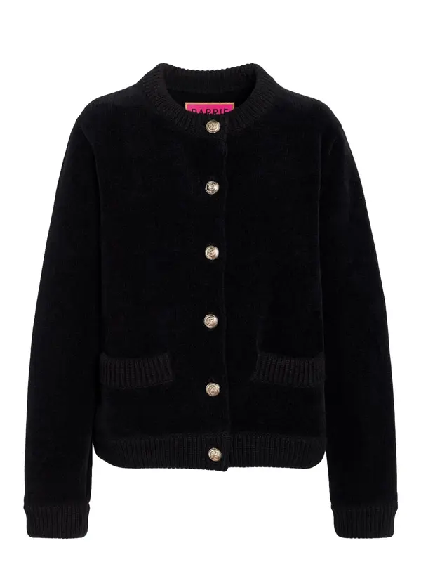 BARRIE Velvet-effect Fine-knit Cardigan - Black