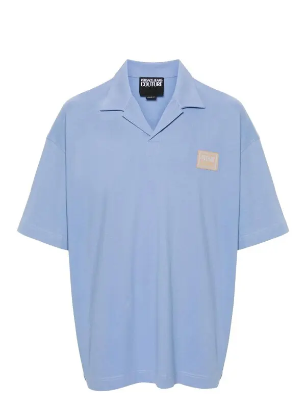 Versace Logo-appliqué Cotton Polo Shirt - Blue
