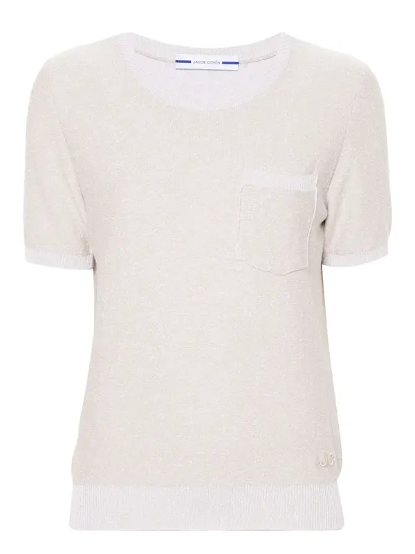 Jacob Cohen Logo-embroidered Bouclé T-shirt - Neutrals