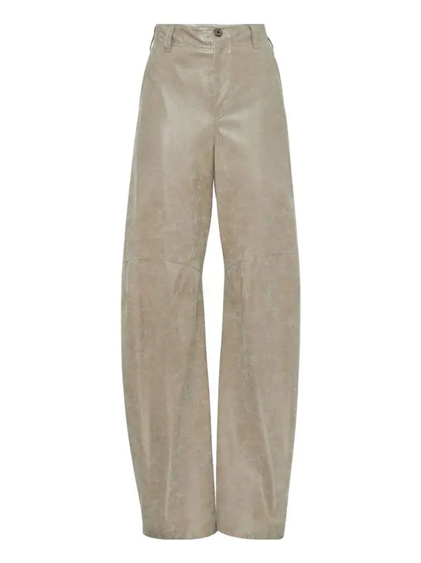 Brunello Cucinelli Wet-effect Leather Trousers - Neutrals